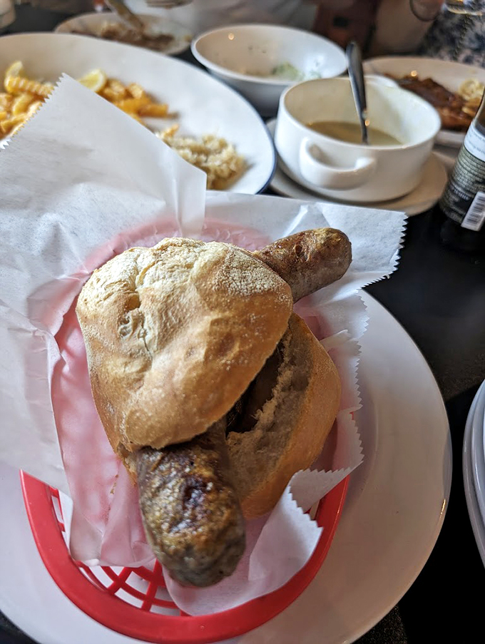 The ultimate handheld happiness! This bratwurst in a roll is like a warm, flavor-packed hug for your hands and your taste buds.