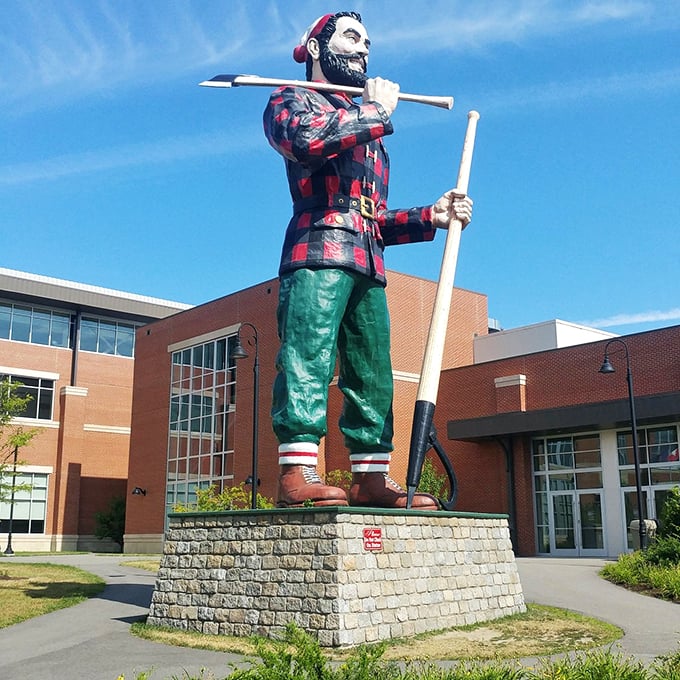 "Honey, I blew up the lumberjack!" Paul stands proud, making the Cross Center look like his personal toolshed.