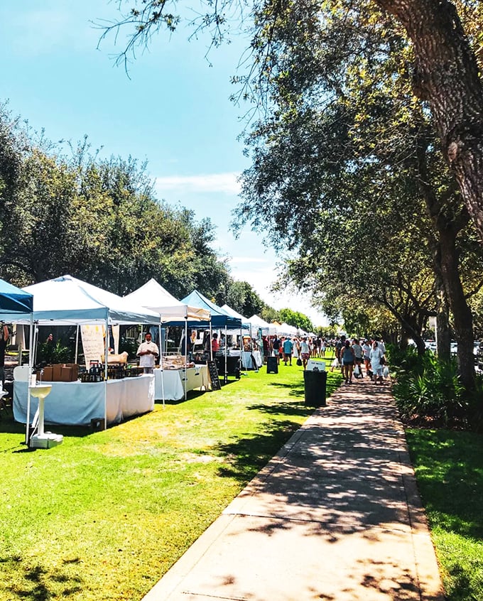Local vendors line up under shady oaks, turning an ordinary day into a celebration of community and craftsmanship.