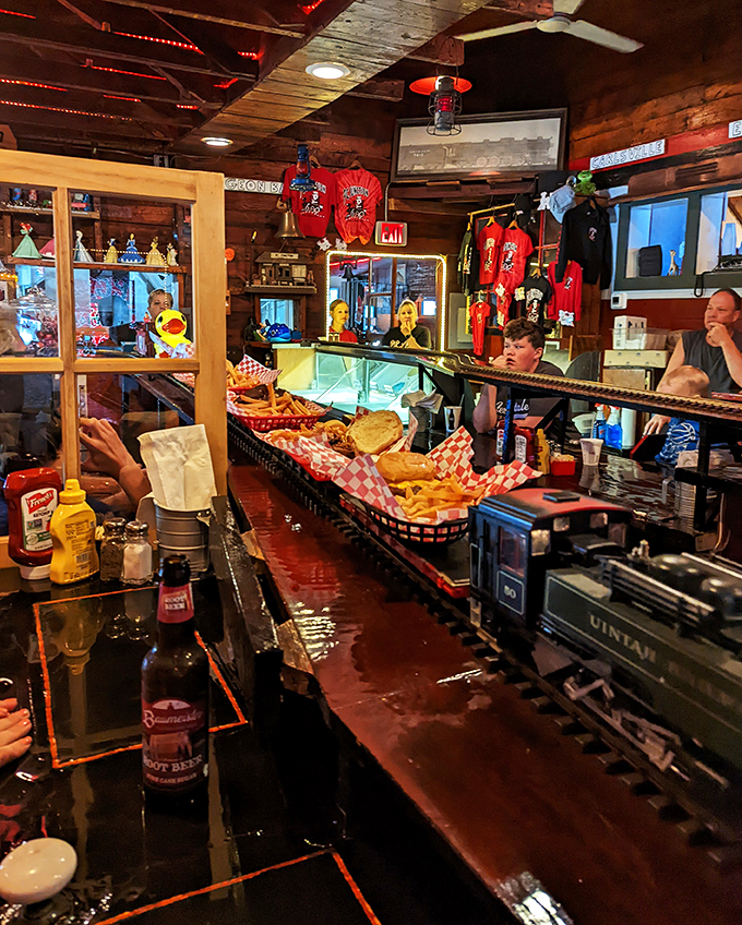 Now that's what I call fast food! Watch in wonder as your meal chugs along this miniature railway &ndash; dinner and a show, PC Junction style.