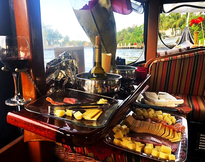 Who ordered the floating feast? This spread turns your gondola into a gourmet galley, no reservations required.