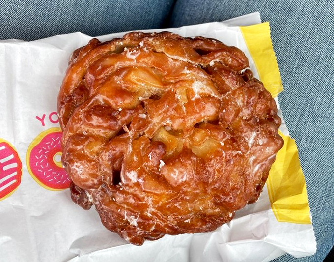 Caramel chaos in the best possible way. This fritter is what happens when apples and cinnamon go on a wild night out.