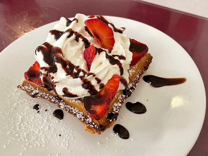 Waffles that are anything but awful! This sweet treat looks like it could turn even the grumpiest morning person into a ray of sunshine. Photo credit: Bill M