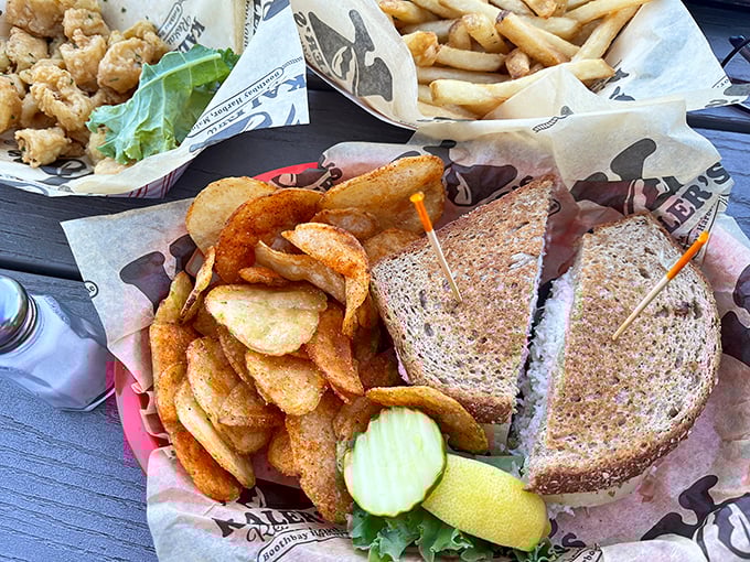 The haddock here is so fresh, it practically introduces itself. Paired with golden fries and tangy slaw, it's a plate that sings sea shanties to your taste buds.