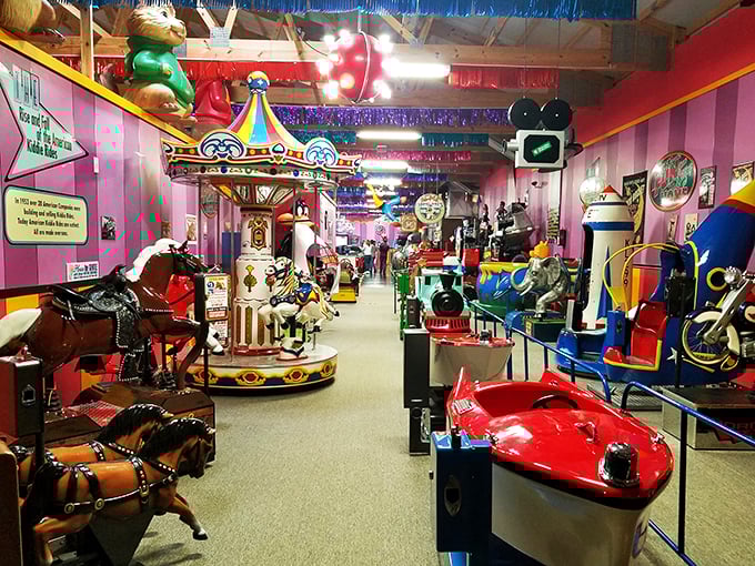 Nostalgia overload! This whimsical wonderland of kiddie rides proves that our first 'cars' were the ones that shaped our love for wheels.