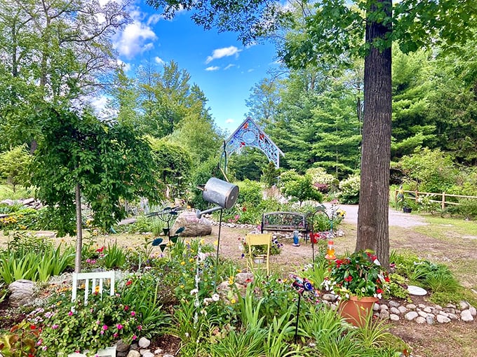 Welcome to Connie's secret garden, where whimsy grows alongside the flowers. It's so enchanting, you'll half expect to see gnomes having a tea party.