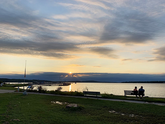 Dinner with a view! Cafe Sant&eacute;'s patio offers a feast for your eyes and your palate. Lake Charlevoix sunsets pair perfectly with every meal. 