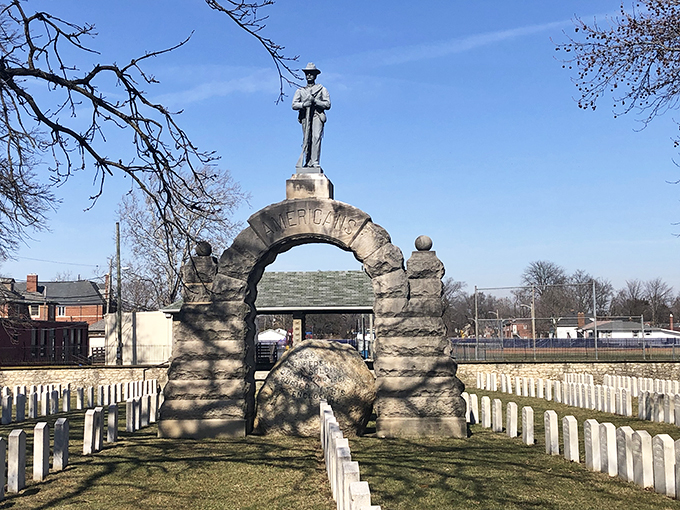 A solemn tribute to fallen soldiers, this arch stands as a reminder that history isn't always black and white.