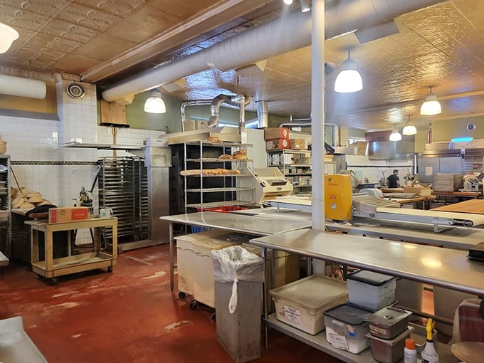 The kitchen: where the magic happens. It's like Willy Wonka's factory, but for bread lovers.