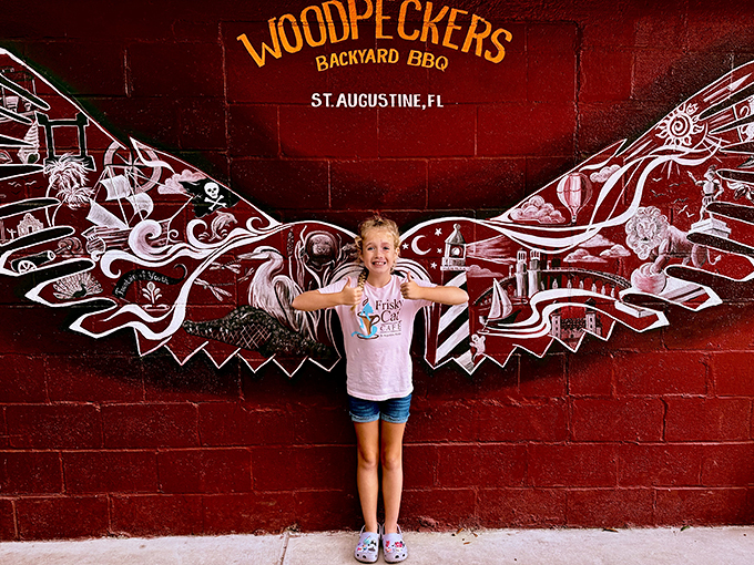 Spread your wings and fly... straight into BBQ heaven. This mural is basically a meat lover's Sistine Chapel.