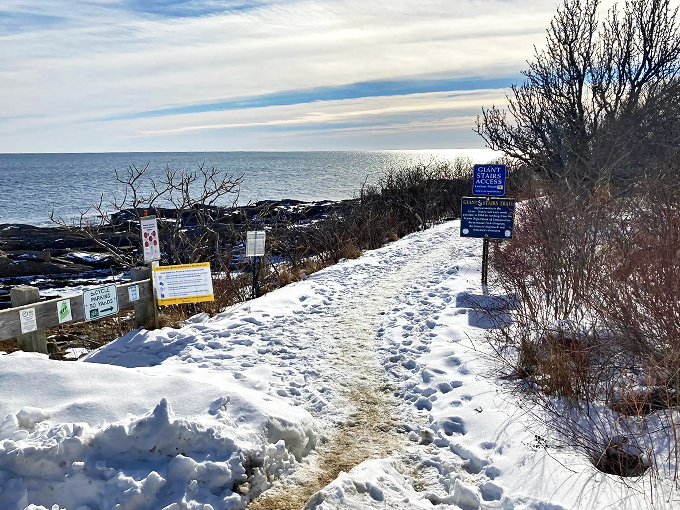 Winter wonderland or spring surprise? Either way, this snowy trail scene proves that Maine's beauty doesn't take a season off.