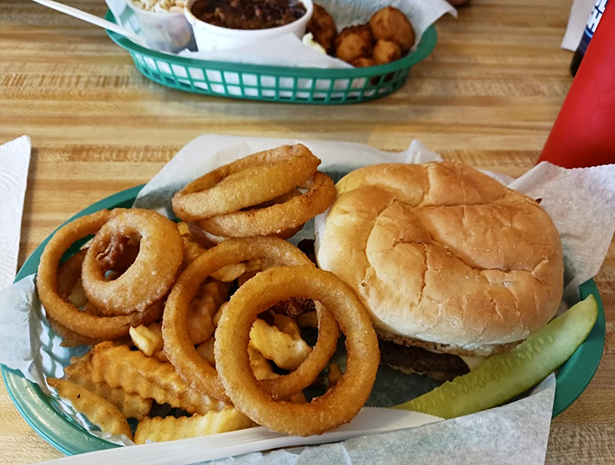 These onion rings aren't just sides - they're golden halos of happiness accompanying a perfect burger.