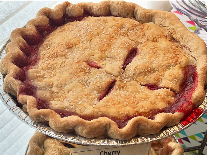 This cherry pie is a showstopper. With a perfectly flaky crust and ruby-red filling, it's the stuff of dessert dreams.