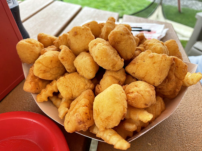 These golden-fried scallops are like little nuggets of ocean sweetness, perfectly crispy and ready for dipping.