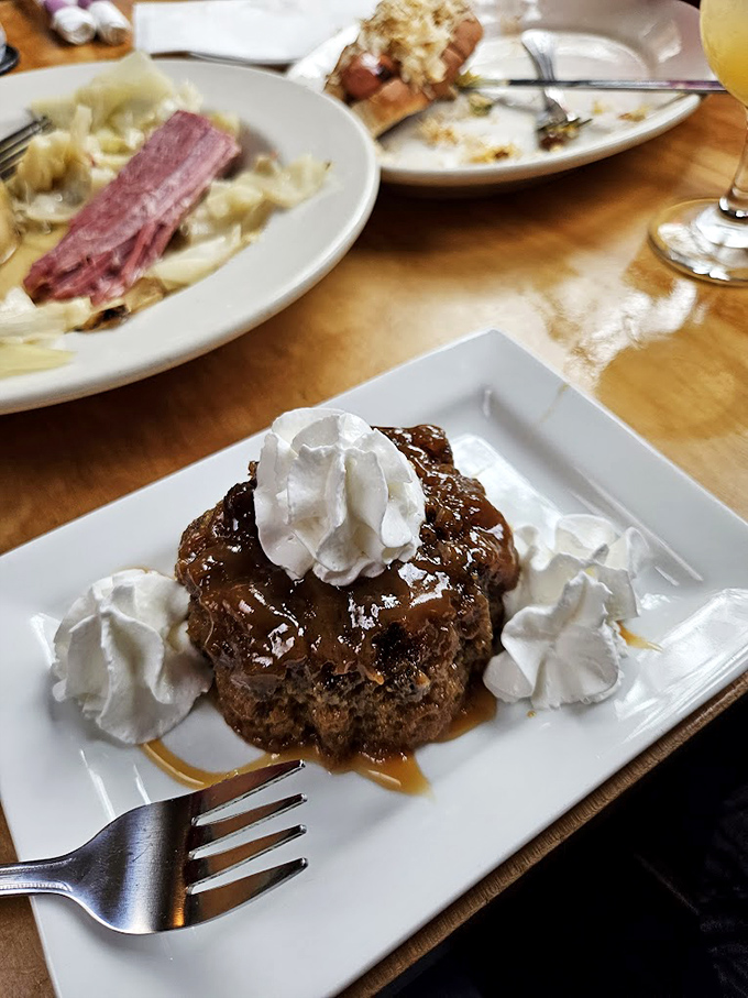 Sticky toffee pudding that's worth every calorie, crowned with clouds of fresh whipped cream.