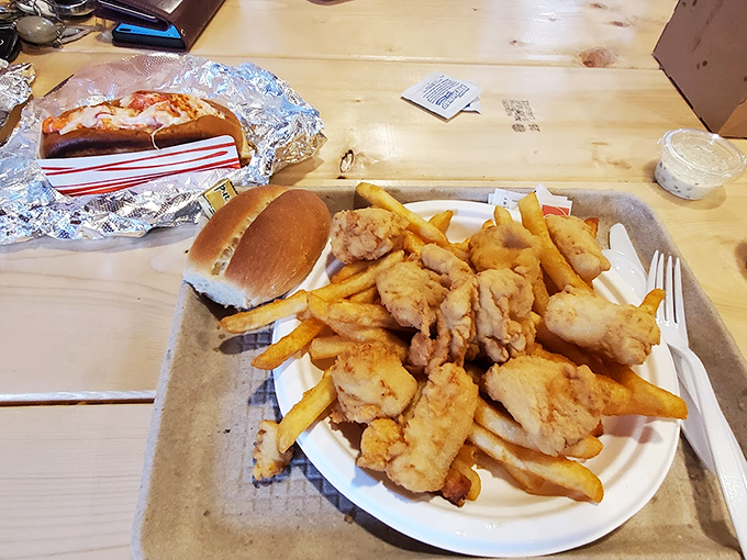 A parade of seafood plates marching out to hungry diners, each one promising a taste of coastal Maine.