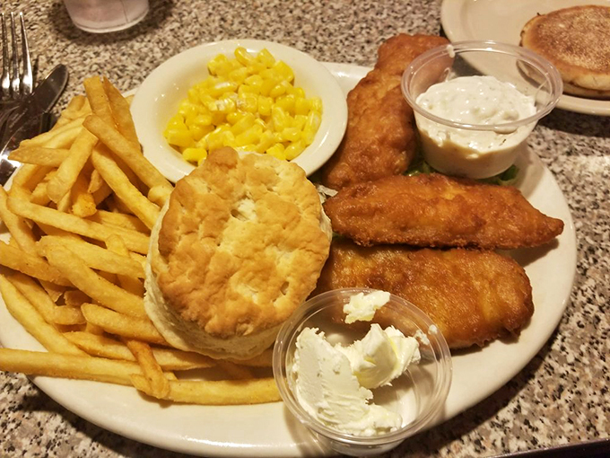 Golden-fried comfort on a plate, these fish fillets and fries are crispy enough to make Neptune himself swim upstream. Photo credit: Ilana P.