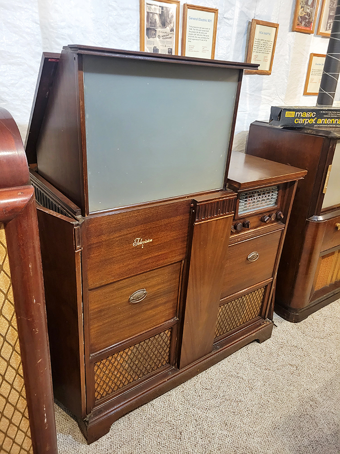 Behold, the grandfather of the modern flatscreen! This folding TV set proves that even in the '50s, people were trying to hide the "idiot box" from judgmental visitors.
