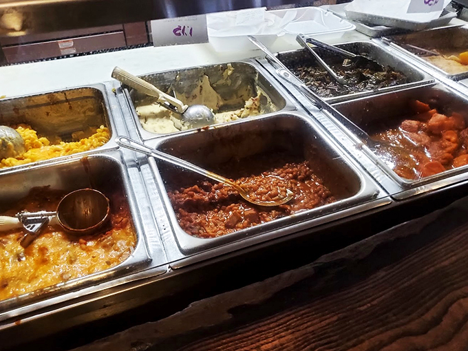 The serving line tells the whole story&mdash;from creamy sides to saucy mains, choices that make decisions delightfully difficult.