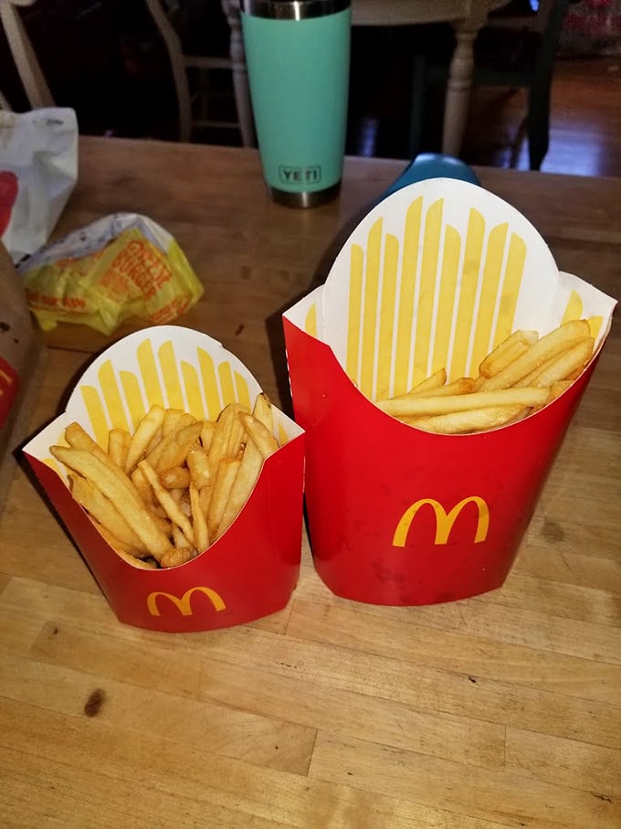 McDonald's iconic fries, served in their signature red containers, bring familiar comfort to this unique historic setting. Photo credit: JJ Dusty