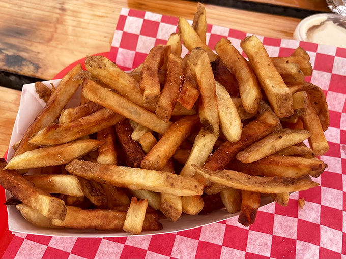 Hand-cut fries that achieve that perfect balance of crispy exterior and fluffy interior &ndash; potato perfection.