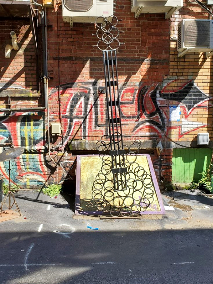 Strings of steel! This larger-than-life axe sculpture proves that in Warren, Ohio, rock 'n' roll is always larger than life.