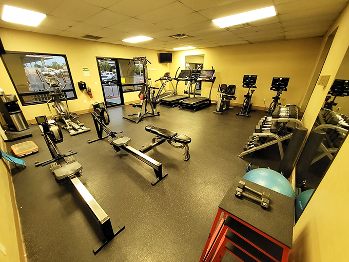 Who says camping means roughing it? This well-equipped gym ensures you can keep up with your fitness routine, even in the middle of the desert. Photo credit: Reed Leverton