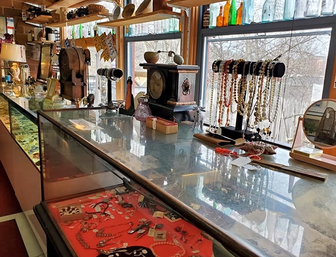 Sparkling treasures behind glass beckon like an elegant time capsule of fashion history.