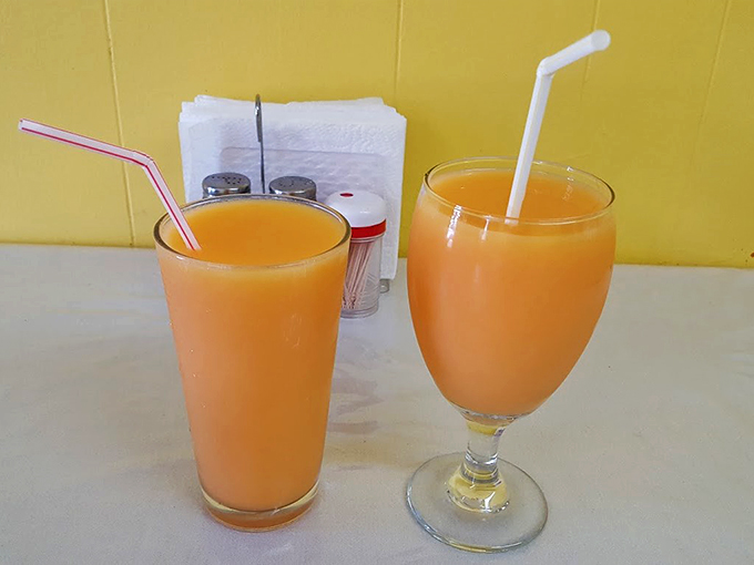 Refreshing fruit juices that look like liquid sunshine. The perfect counterpoint to spicy dishes or Maine's summer heat.