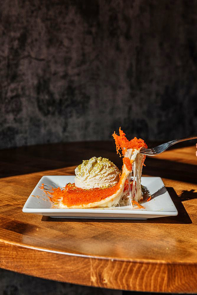 Middle Eastern meets modern in this stunning dessert, where traditional knafa gets a cool, creamy companion.