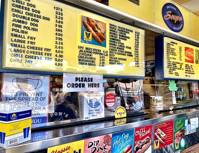 A menu board that reads like a greatest hits album of Chicago street food classics.