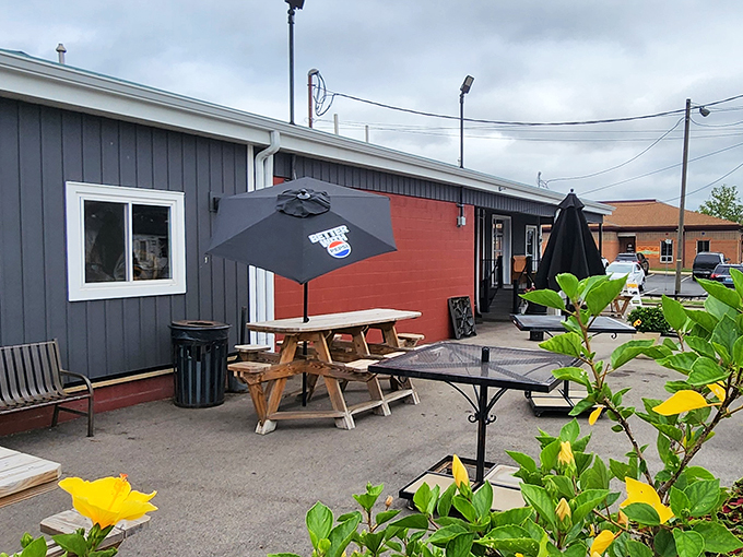 Al fresco feast! Enjoy your meal with a side of fresh air and small-town charm.