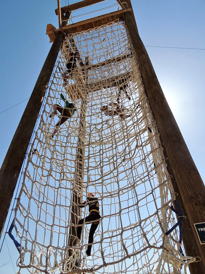 The vertical rope climb: Where "I think I can" meets "I actually did!" Photo credit: Take Flight Aerial Adventure Course