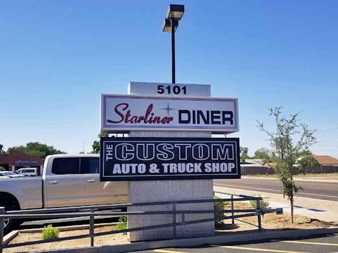 Standing tall against the Arizona sky, this sign has been guiding hungry folks to comfort food paradise for generations.