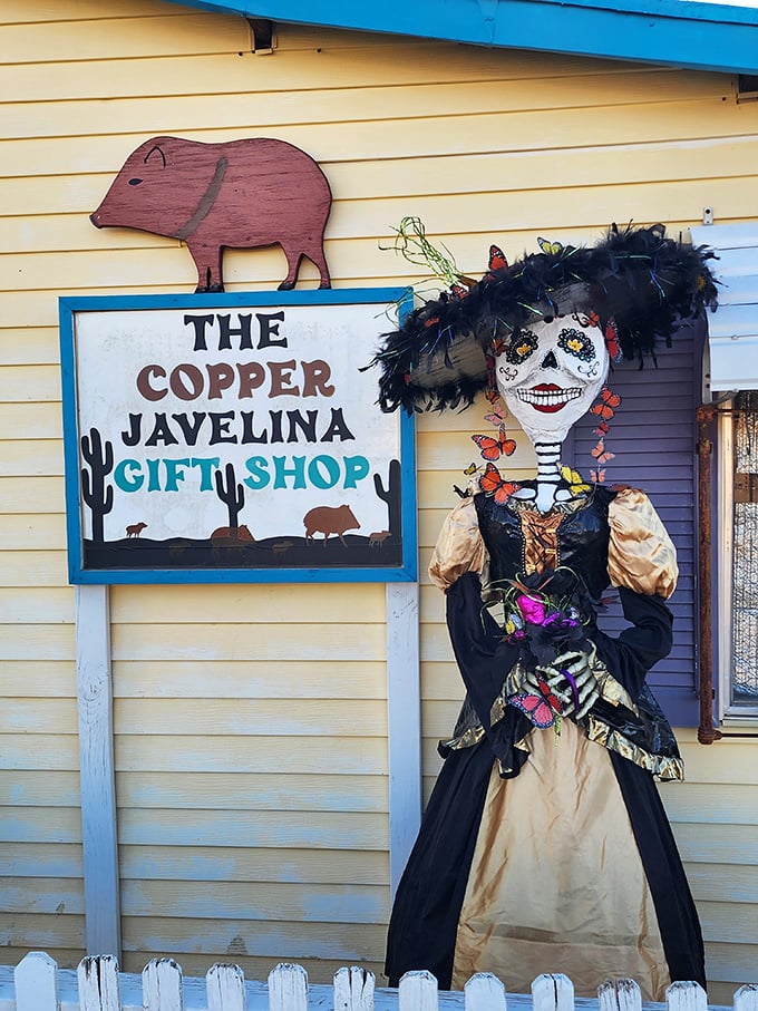 The Copper Javelina Gift Shop: Where Day of the Dead meets Wild West chic. That skeleton's got more style than most of us on our best days! Photo credit: The Copper Javelina Gift Shop