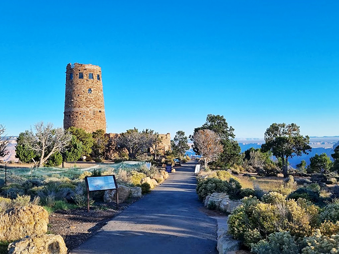 Follow the yellow brick road? Nah, this paved path leads to something far more magical than Oz &ndash; the Desert View Watchtower awaits!