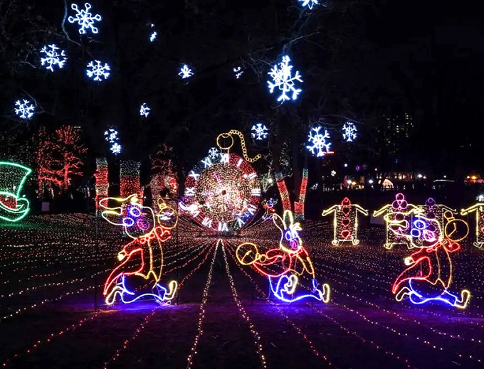 Hop to it! These luminous bunnies lead the charge in a whimsical winter wonderland that would make Alice's adventures seem tame.