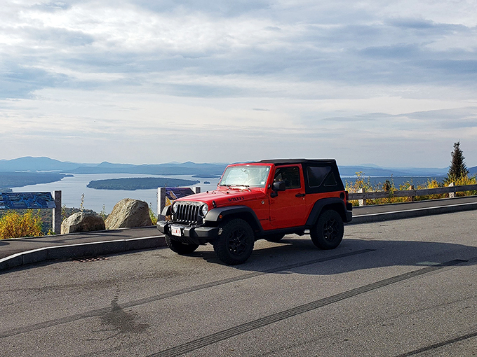 Red rover, red rover: This Jeep's come over to show off its stuff against a backdrop that puts any car commercial to shame.