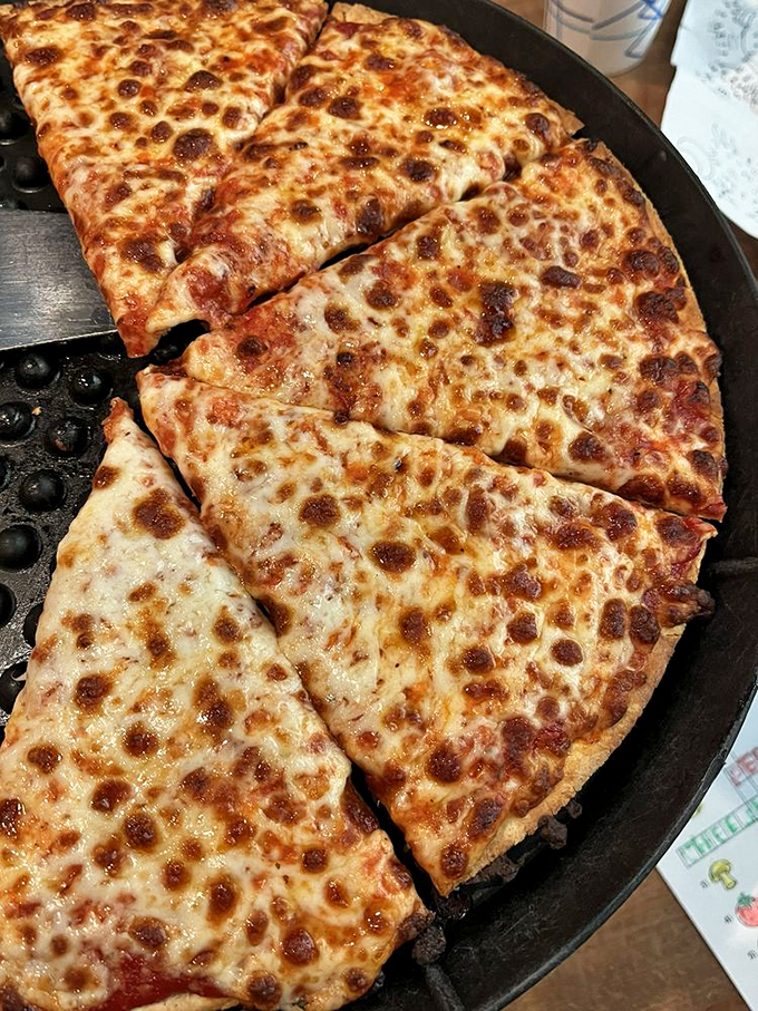 Behold the classic cheese pizza, proving sometimes the simplest things in life are the most satisfying.