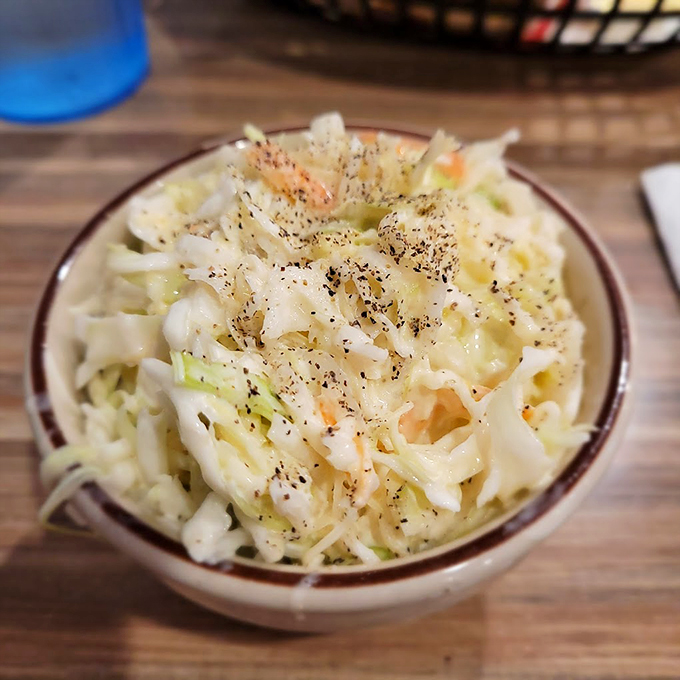 Crisp, fresh, and perfectly peppered coleslaw that's not content to just sit quietly on the sidelines of your plate.