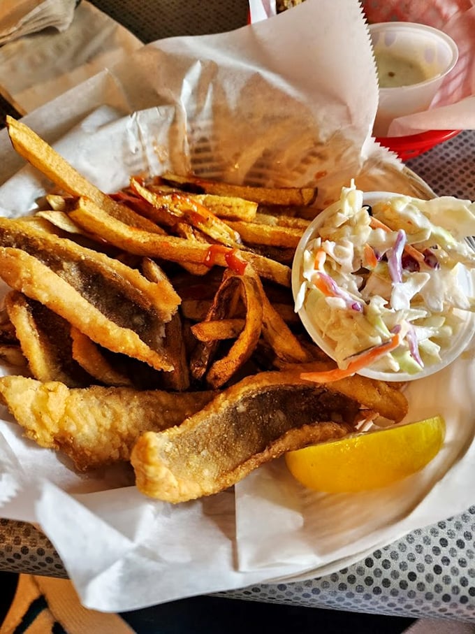 Dive into a sea of flavor with Sleder's fish basket. It's a deep-fried treasure chest that would make any pirate trade their gold for a bite.