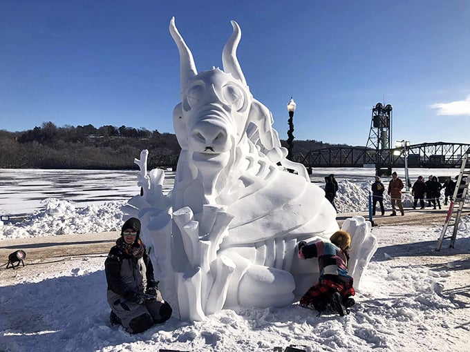 Move over, Olaf! Stillwater's snow sculptors are giving Disney a run for its money with this frosty masterpiece.