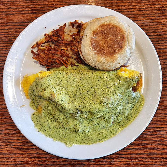 Green eggs and ham? Dr. Seuss would approve of this colorful breakfast masterpiece.