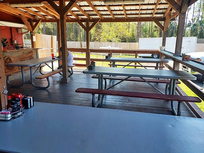 Rustic charm meets Florida sunshine. This patio is the perfect spot for enjoying good food and even better company.