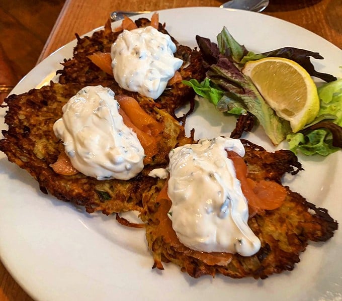 Potato pancakes that put your grandma's to shame (sorry, Nana). Crispy, golden, and topped with a dollop of seaside dreams.