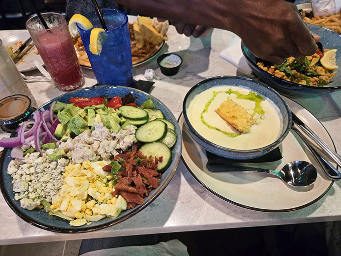 A salad that's anything but boring! This colorful creation proves that sometimes, the supporting acts can steal the show from the seafood headliners. Photo credit: Cindy L