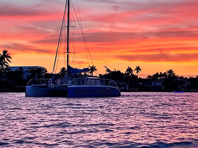 Nature's own light show, best viewed from a gondola. This sunset could make even the grumpiest pelican crack a smile.