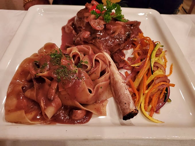 The pi&egrave;ce de r&eacute;sistance&mdash;a veal chop so magnificent, it deserves its own slow-motion entrance music. Prepare for a meat masterpiece!