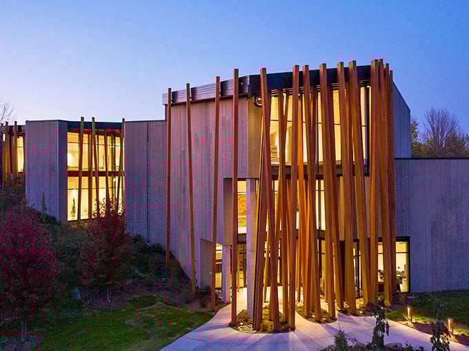 This architecture is stunning at twilight! You must visit to see the amazing collection of artist-built environments inside this unique building.