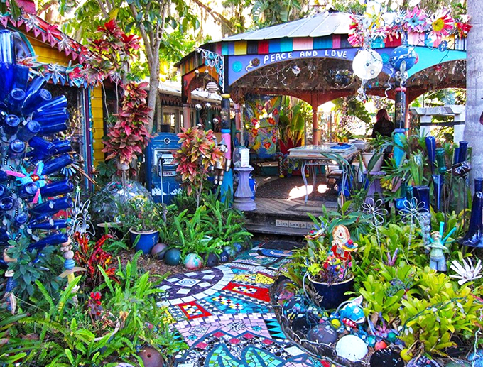Where normal home decor fears to tread! This technicolor dreamscape puts your garden gnomes to shame.